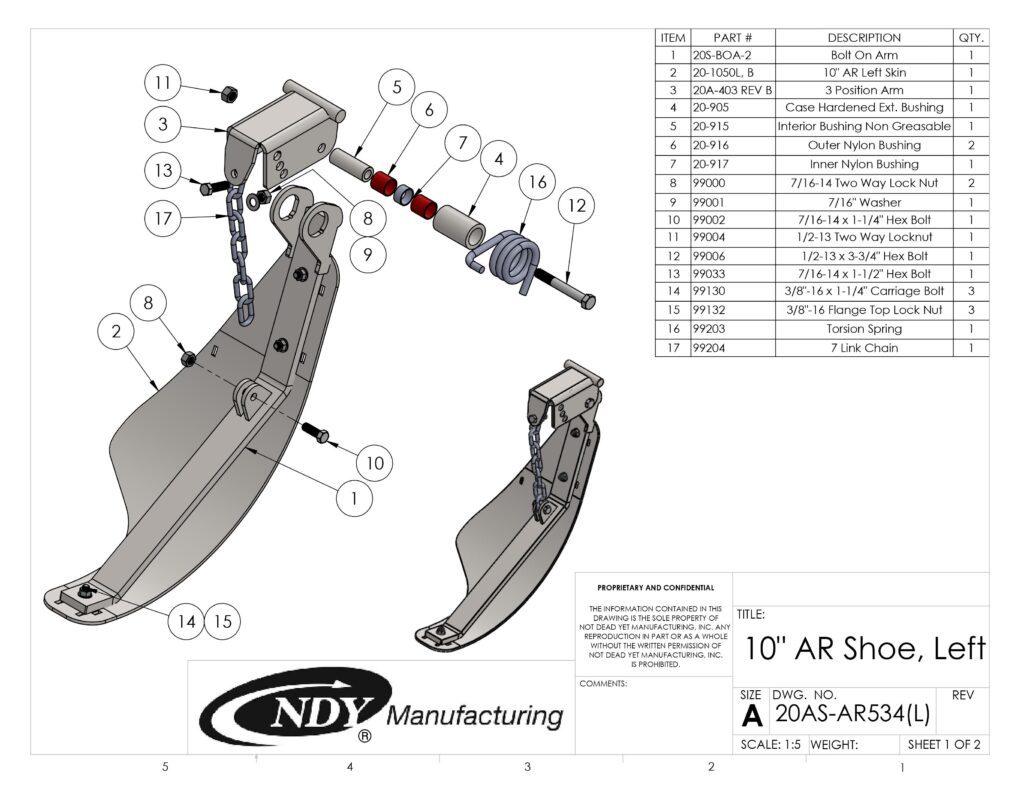 Stalk Stomper, Left, Arm and Shoe Assembly with Chain - NDY Manufacturing