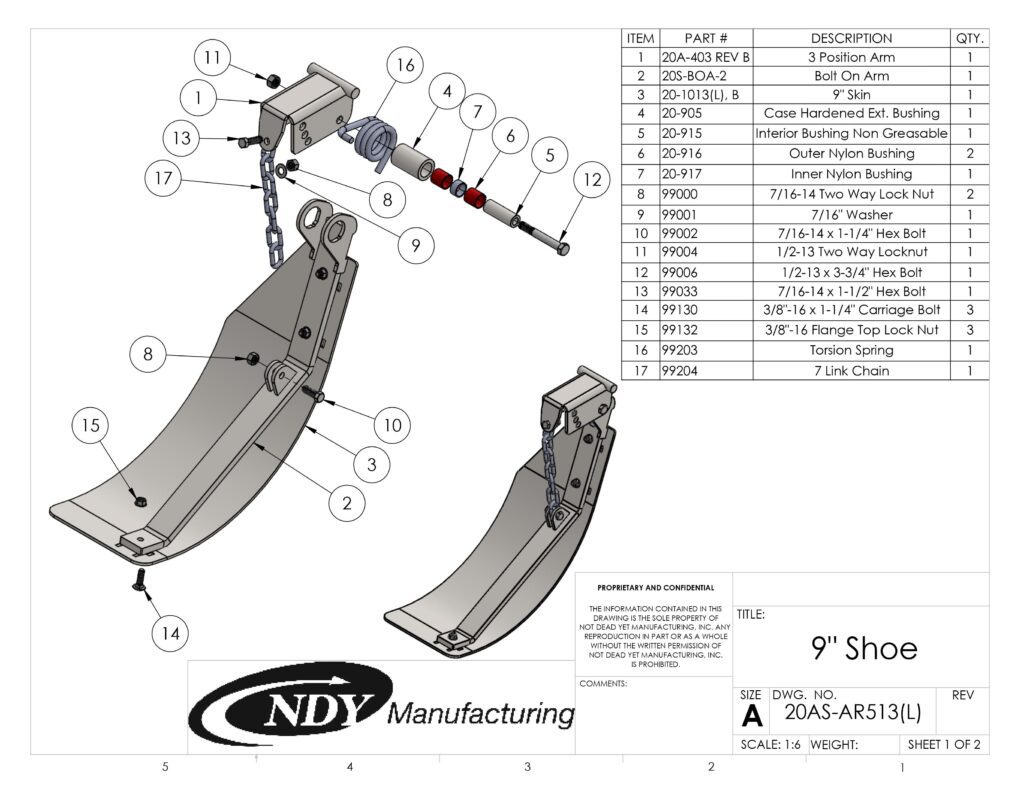 Stalk Stomper, Left, Arm and Shoe Assembly with Chain - NDY Manufacturing