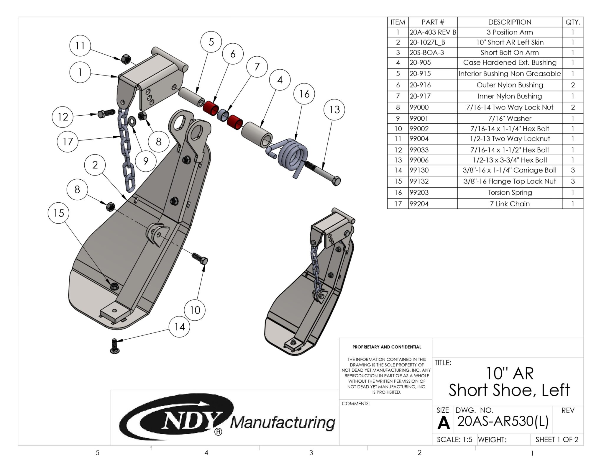 Stalk Stomper, Left, Arm and Shoe Assembly with Chain - NDY Manufacturing