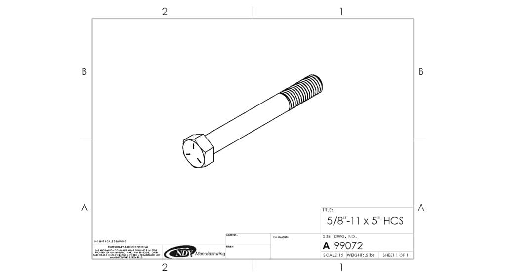 5/8" - 11 x 5" HCS - NDY Manufacturing