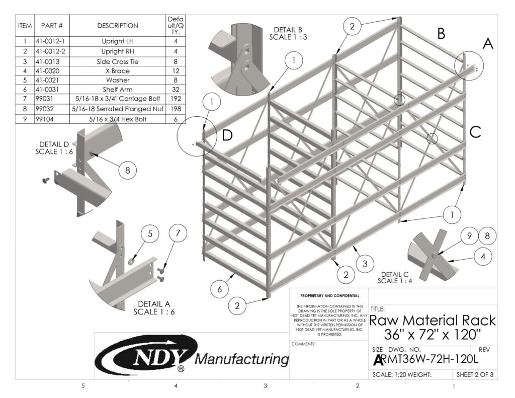 Raw Material Rack 36"W x 72"H x 120"L - NDY Manufacturing