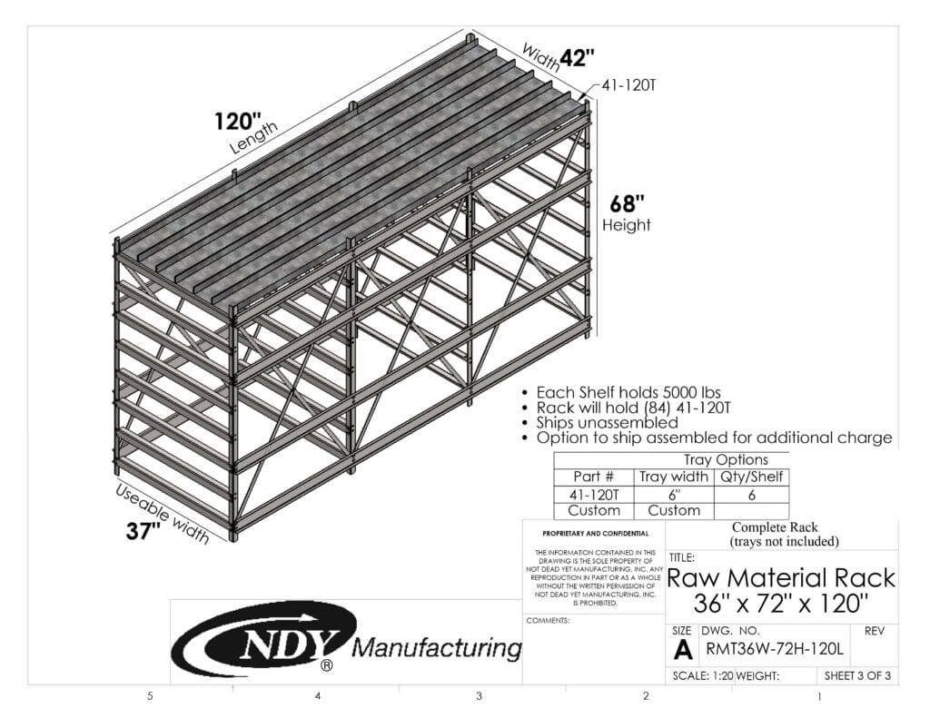 Raw Material Rack 36"W x 72"H x 120"L - NDY Manufacturing