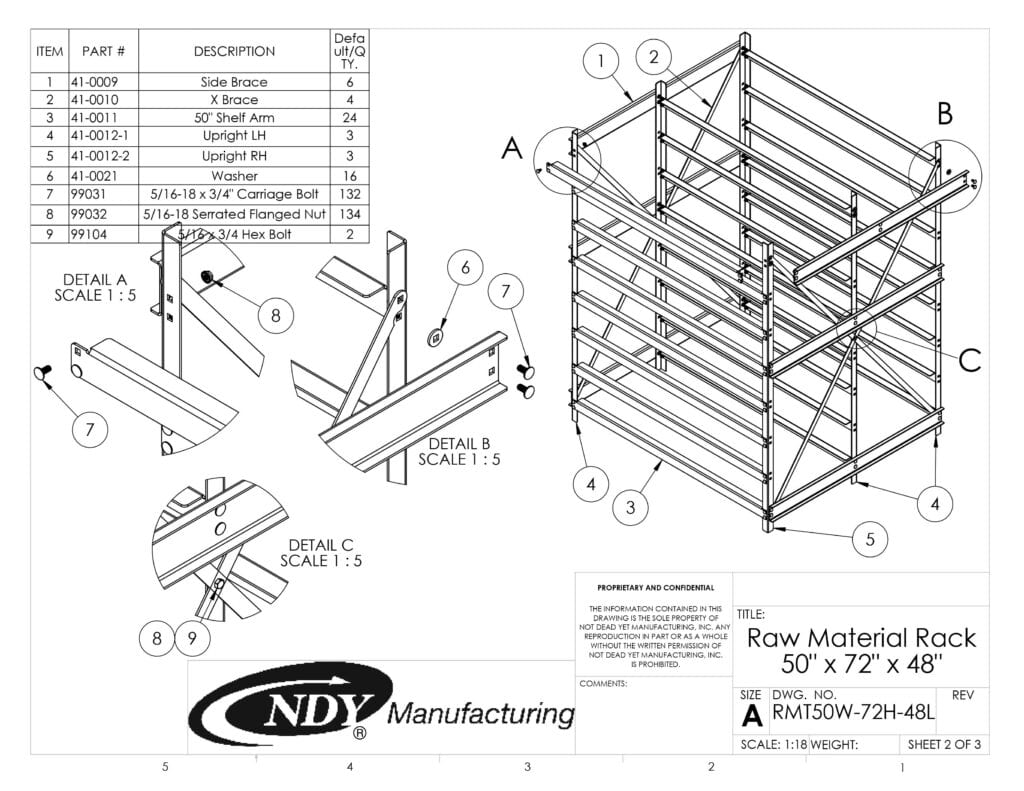 Raw Material Rack 50"W x 72"H x 48"L - NDY Manufacturing
