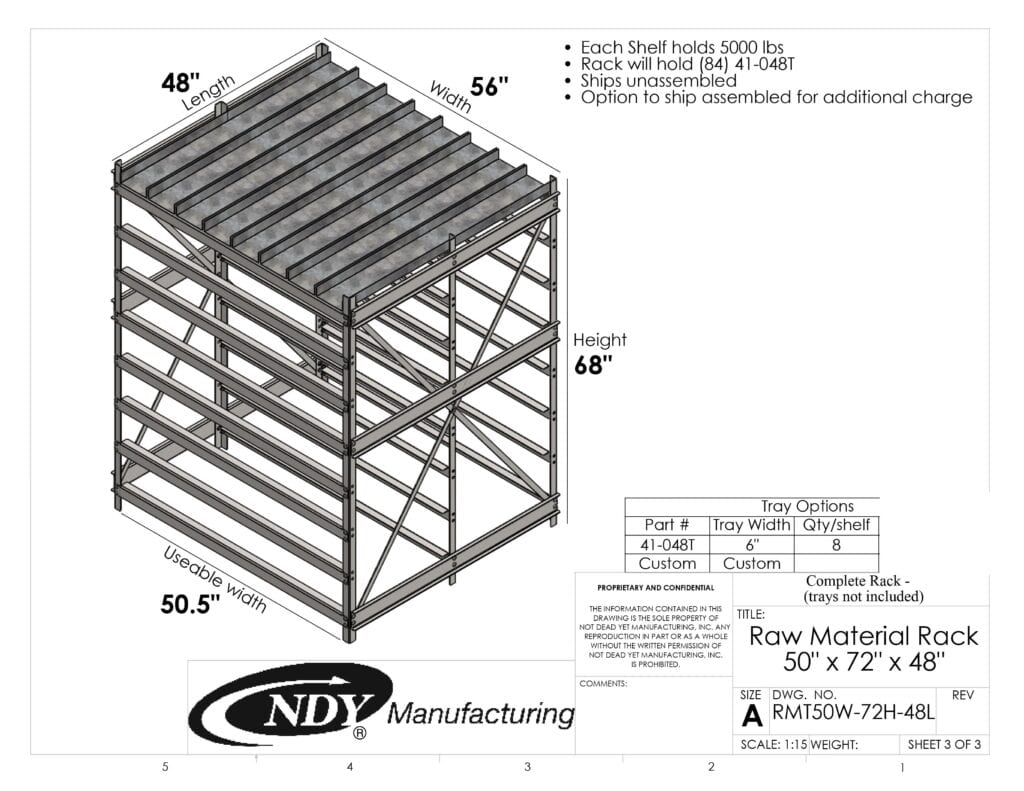 Raw Material Rack 50"W x 72"H x 48"L - NDY Manufacturing
