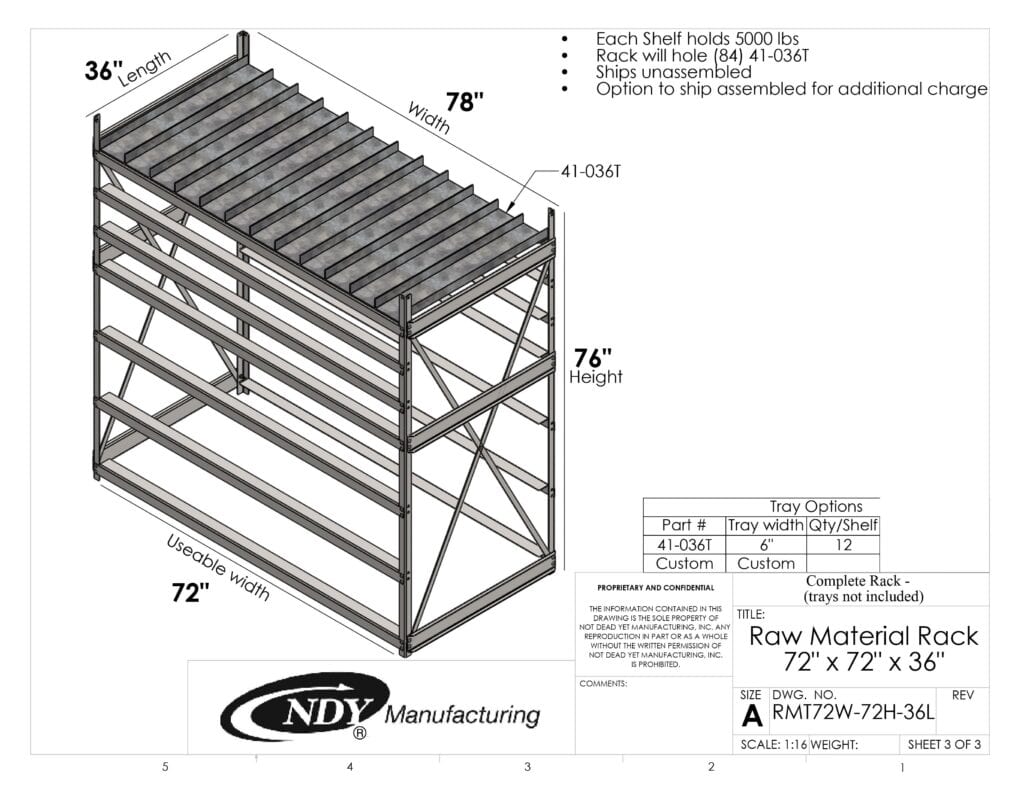Raw Material Rack 72"W x 72"H x 36"L - NDY Manufacturing