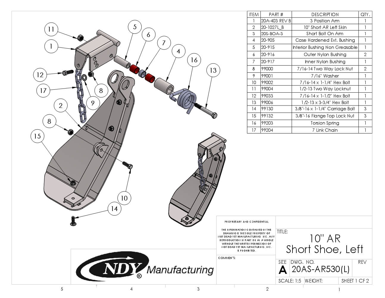 Stalk Stomper, Left, Arm and Shoe Assembly with Chain - NDY Manufacturing
